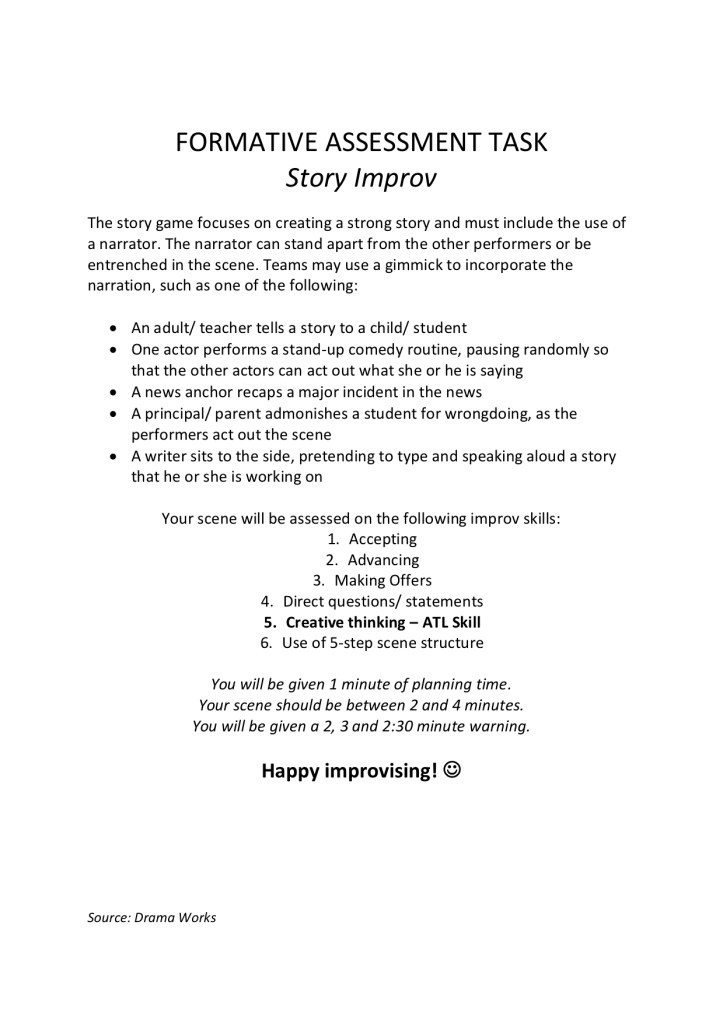 Grade 8 – Formative Assessment – Story Improv – A.Knowles Theatre