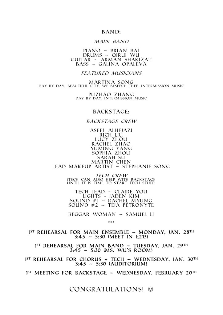 Godspell Cast List – A.Knowles Theatre